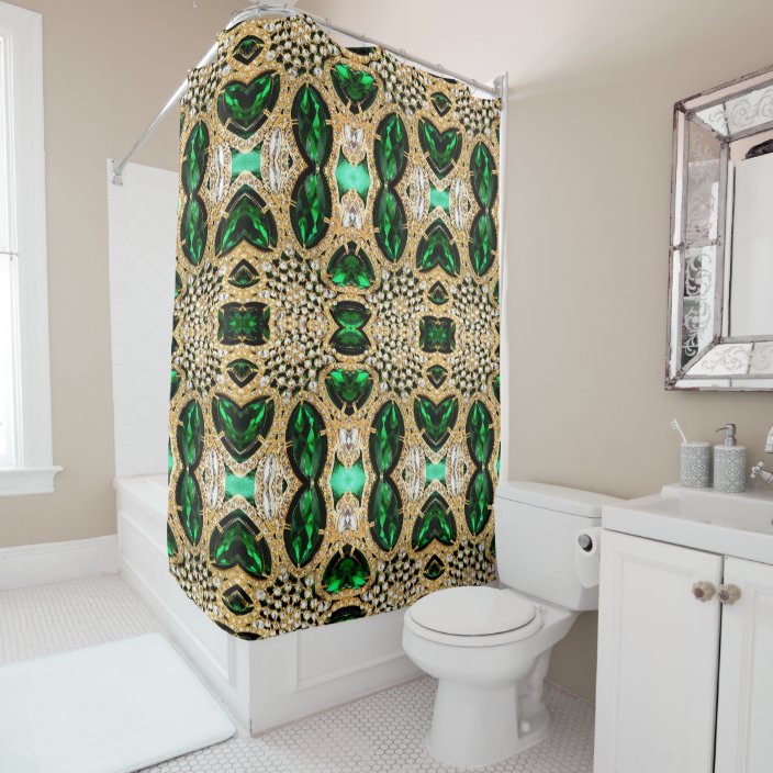 girly chic luxury gold emerald green rhinestone shower curtain | Zazzle.com
