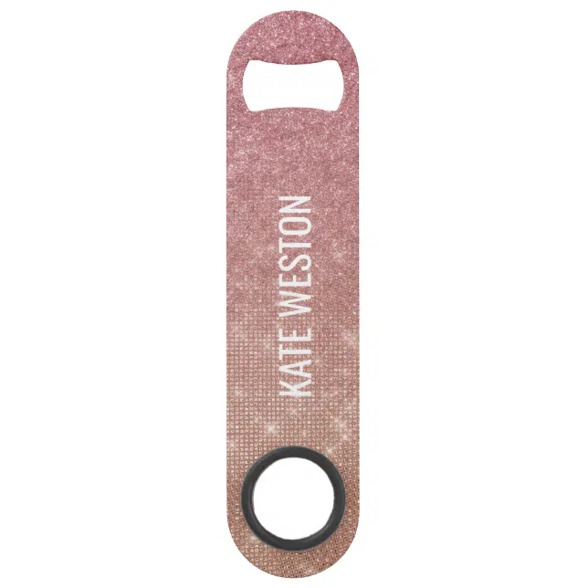 Girly Chic Pink Gold Glitter Ombre Monogram Bar Key | Zazzle