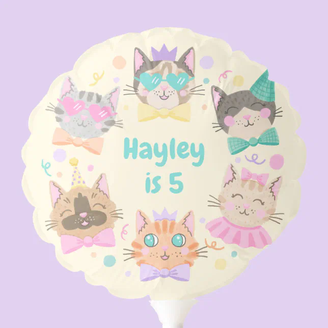 Girly Colorful Pastel Kitty Cat Birthday Party Balloon | Zazzle