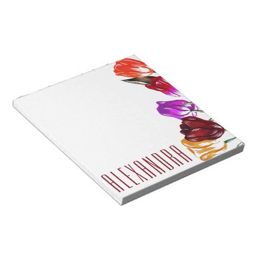 Girly Colorful Tulips Flowers Feminine White Notepad | Zazzle