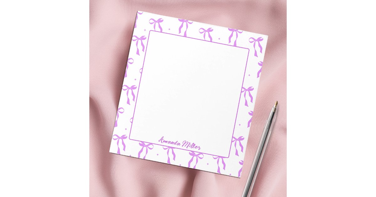 Girly Coquette Aesthetic Purple Bow Monogram Notepad | Zazzle