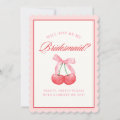 Girly Coquette Bow Cherry Bridesmaid Proposal Card | Zazzle