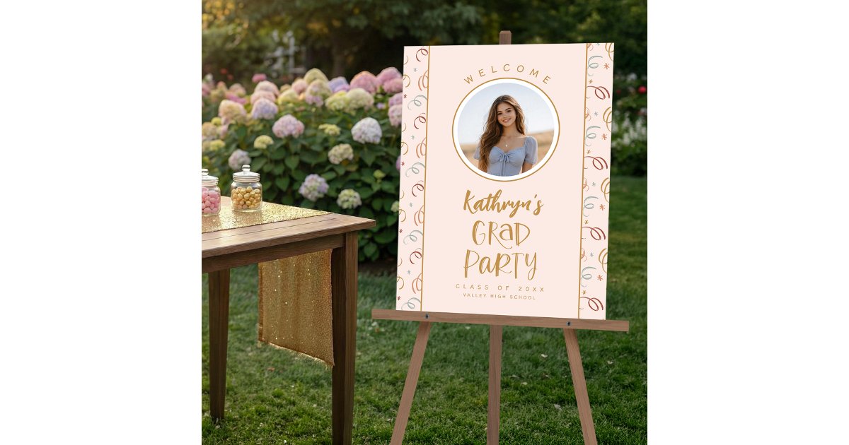 Girly Cute Confetti Photo Grad Party Welcome Sign | Zazzle