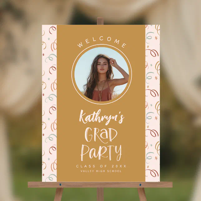 Girly Cute Confetti Photo Grad Party Welcome Sign | Zazzle