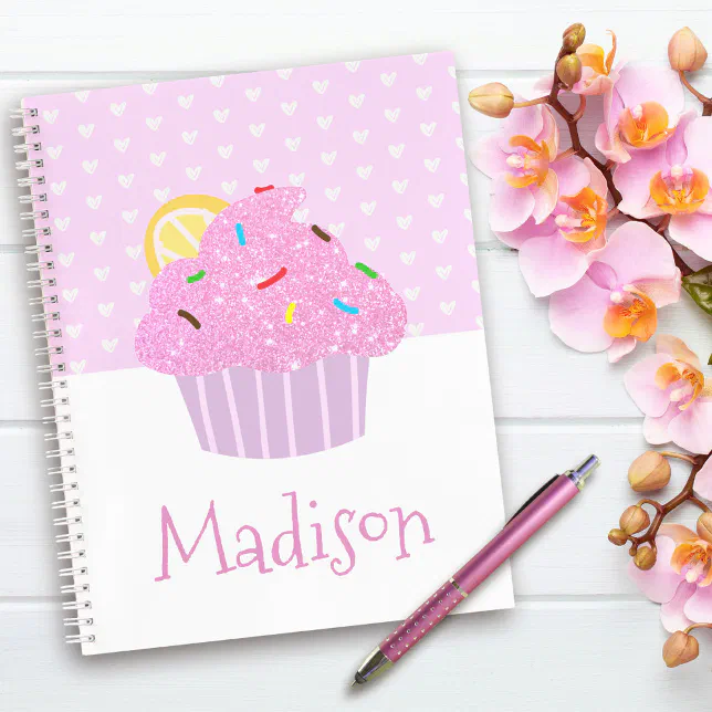 Girly cute sweet cupcake hearts pink modern school notebook | Zazzle