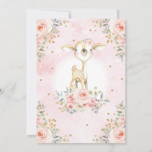 Girly Deer 1st Birthday Blush Gold Floral Woodland Invitation | Zazzle
