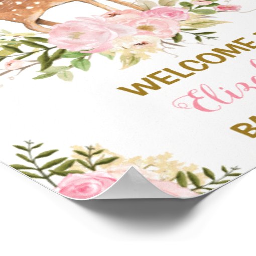 Girly Deer Baby Shower Pink Floral Welcome Sign | Zazzle