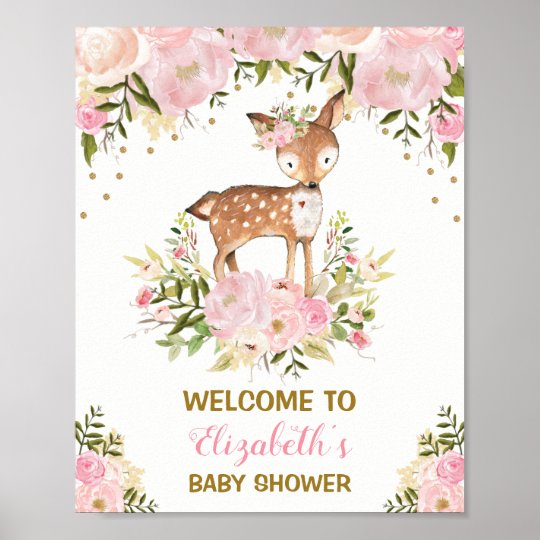 Girly Deer Baby Shower Pink Floral Welcome Sign | Zazzle.com