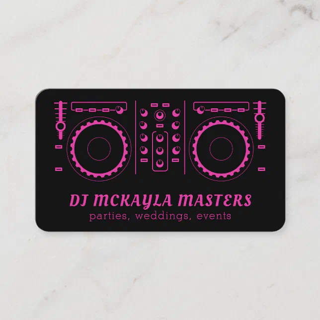 Girly DJ Disk Jockey Neon Pink & Black Turntable Business Card | Zazzle