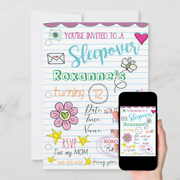 Girly Doodle Sleepover/Birthday Invitation | Zazzle