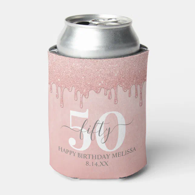 Girly Dripping Glitter Sparkle 50TH Birthday Can Cooler | Zazzle