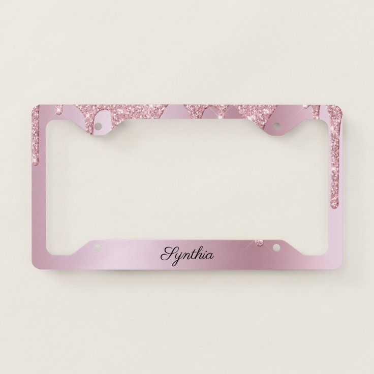 girly dripping rose gold glitter drips license plate frame | Zazzle