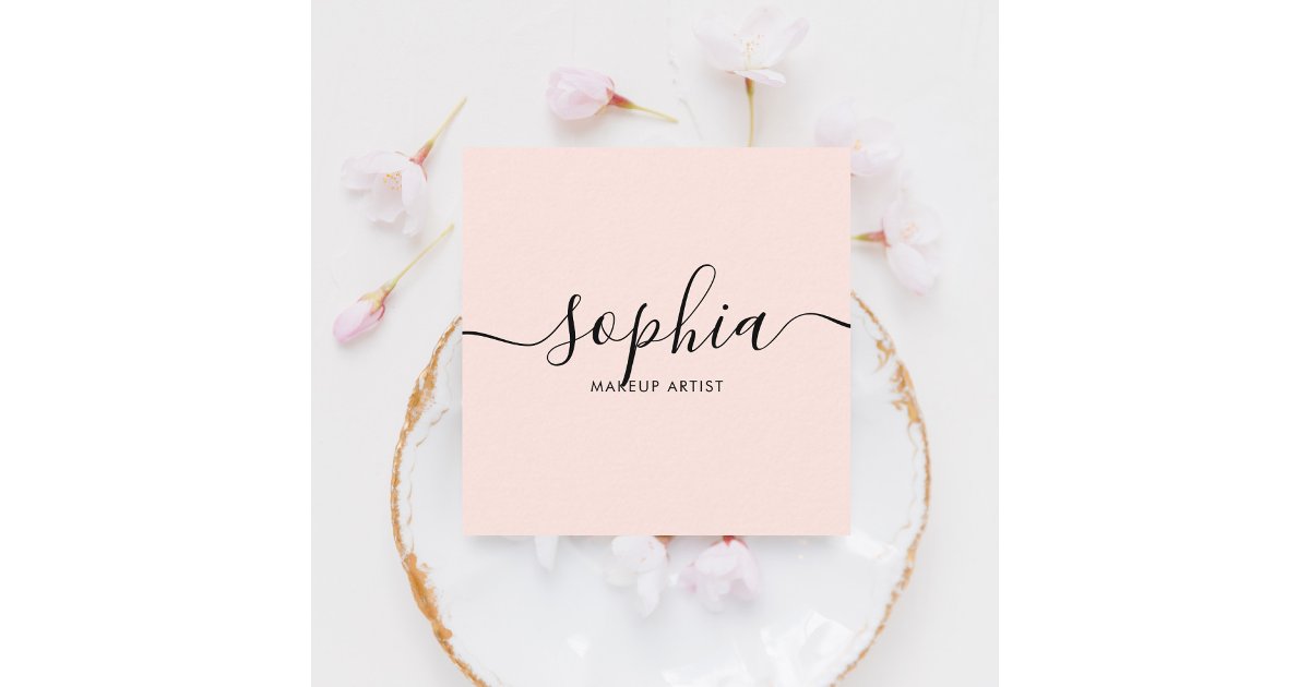 Girly Elegant Calligraphy Blush Pink Square Business Card | Zazzle