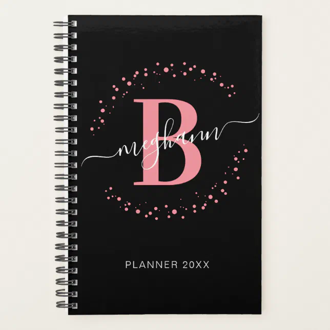Girly Elegant Pink Black Name Monogrammed 2023 Planner | Zazzle