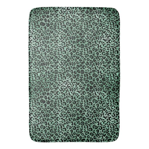 Girly Emerald Green Glam Leopard Print Bath Mat | Zazzle