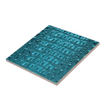 girly fashion turquoise blue Alligator Leather Tile | Zazzle