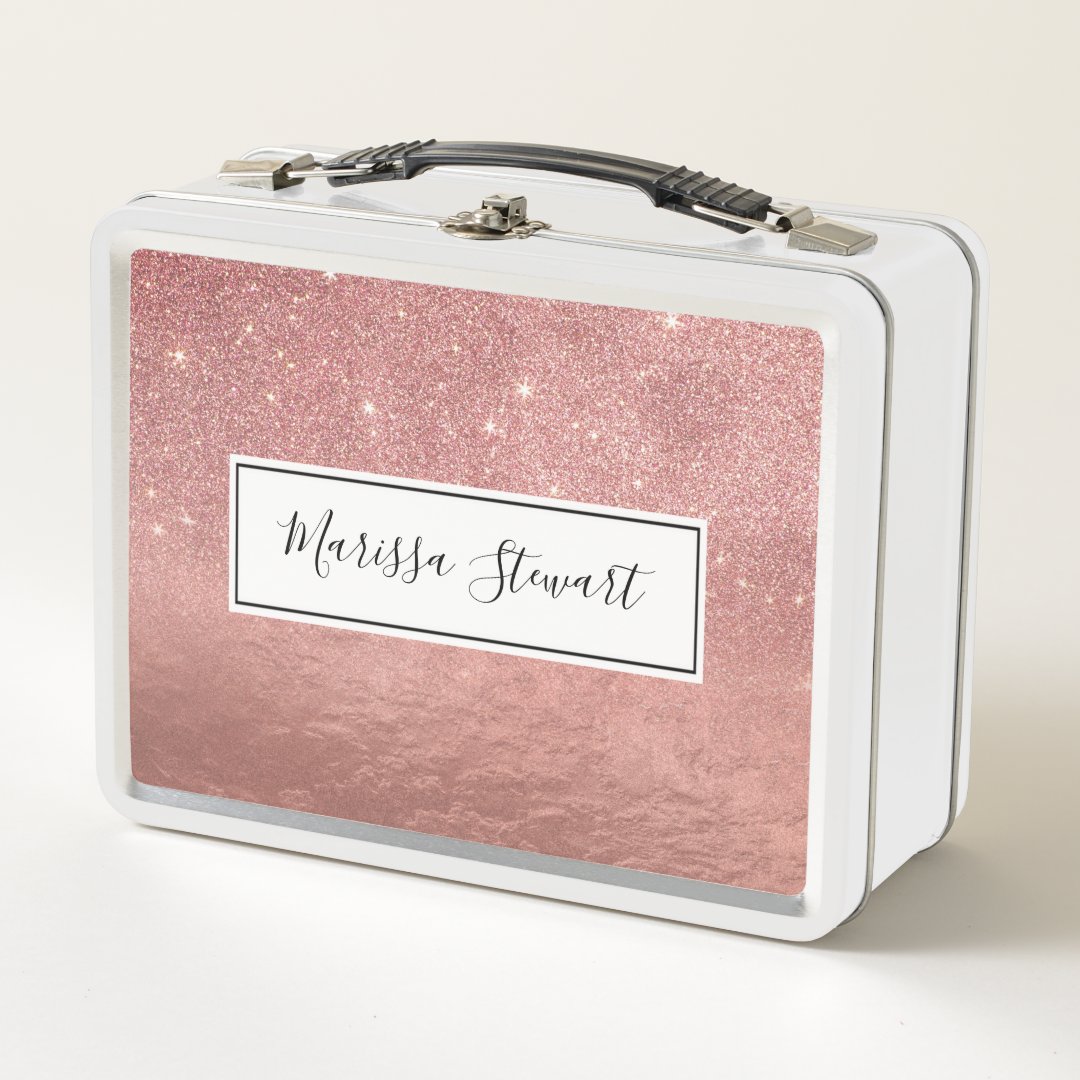 Girly Faux Rose Gold Glitter Crumbled Foil Ombre Metal Lunch Box | Zazzle