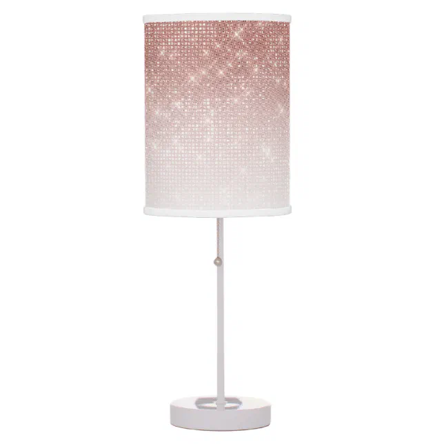 Girly Faux Rose Gold Sequin Glitter White Ombre Table Lamp | Zazzle