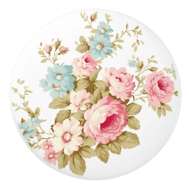 Girly Feminine Vintage Pink Roses Ceramic Knob | Zazzle