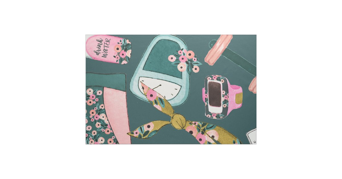 Girly Fitness Pattern Fabric | Zazzle