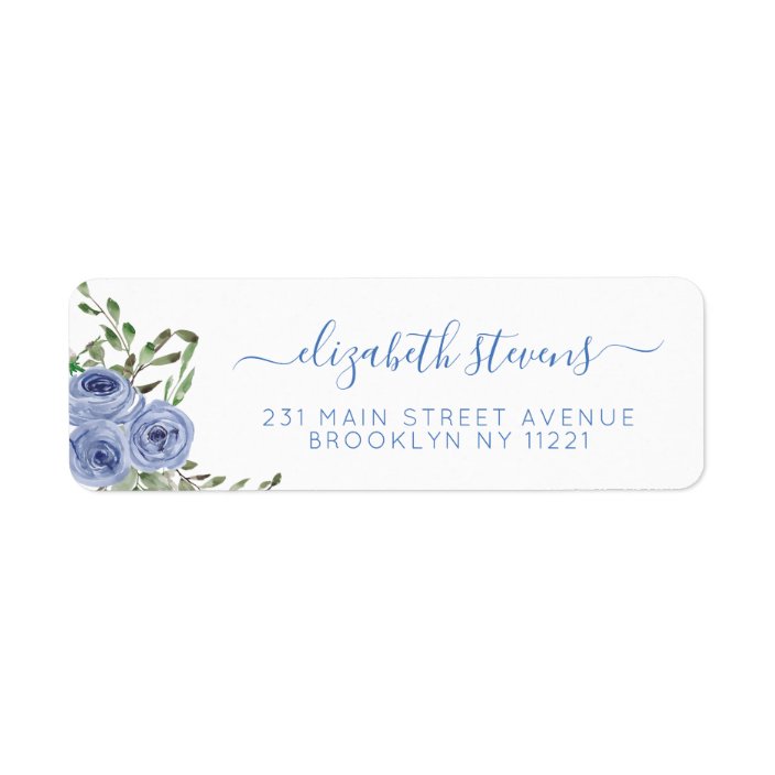 Girly Floral Dusty Blue Watercolor Rose Script Label | Zazzle.com