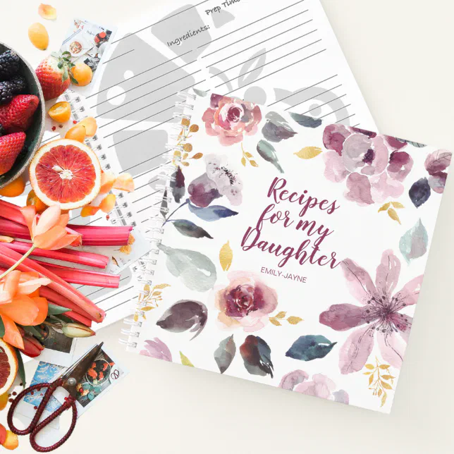Girly Floral Recipes for My Daughter Keepsake Notebook | Zazzle