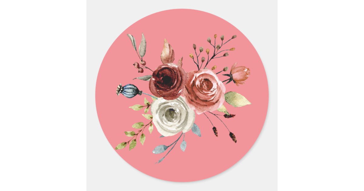 Girly Flowery Classic Round Sticker | Zazzle