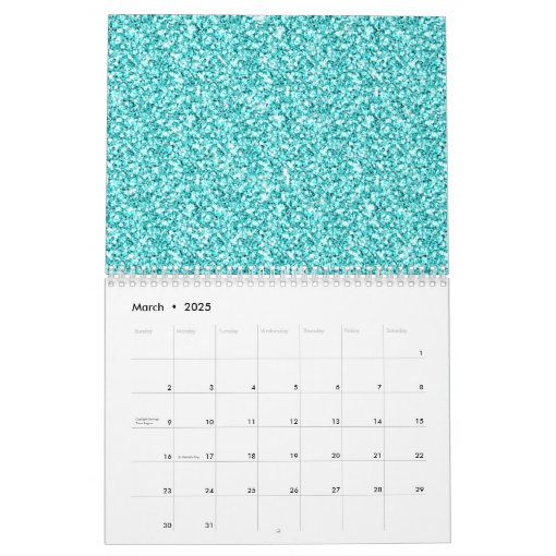 Girly, Fun Aqua Blue Glitter Printed Calendar | Zazzle
