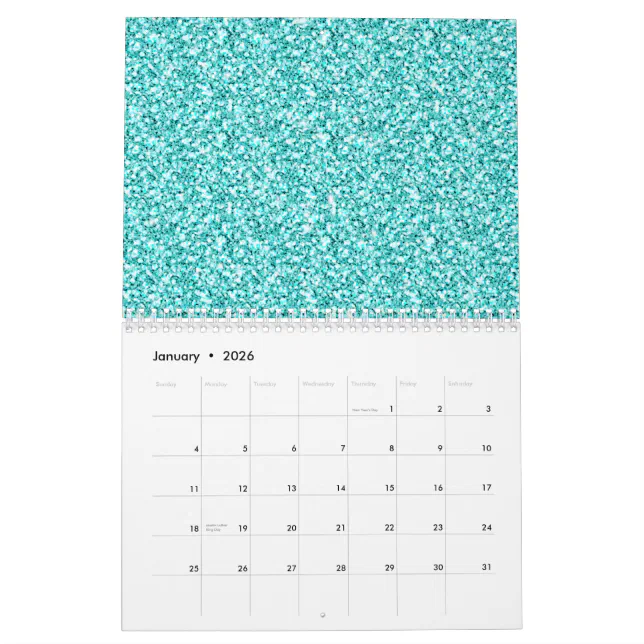 Girly, Fun Aqua Blue Glitter Printed Calendar | Zazzle