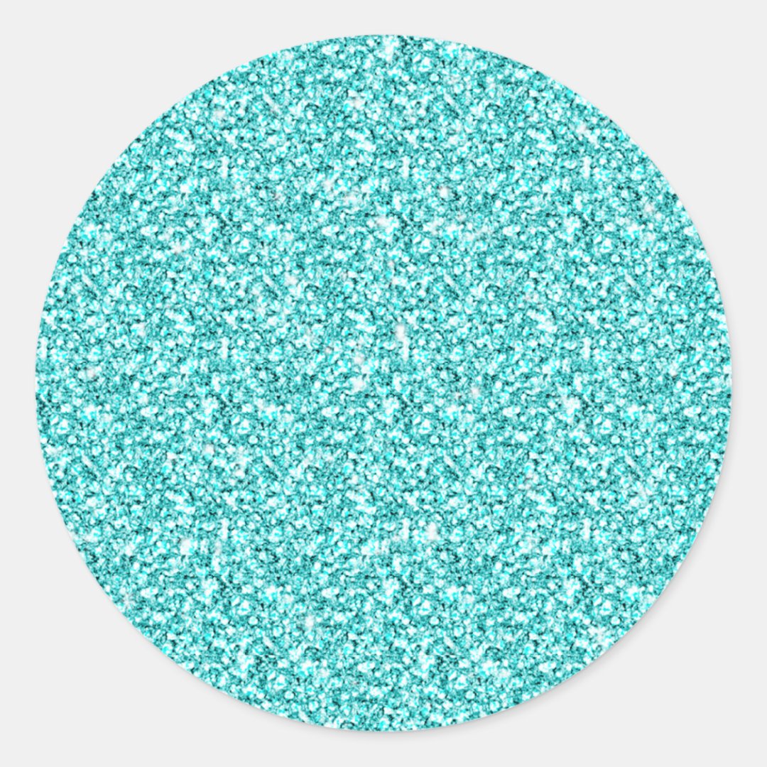Girly, Fun Aqua Blue Glitter Printed Classic Round Sticker | Zazzle