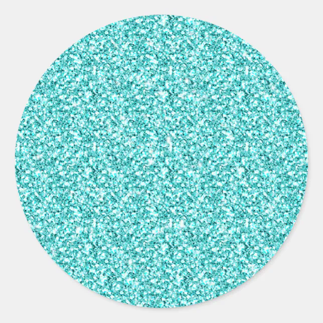 Girly, Fun Aqua Blue Glitter Printed Classic Round Sticker | Zazzle