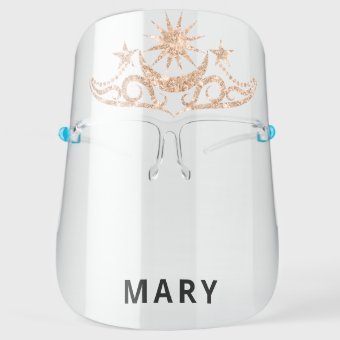 Girly-Girl Glam Gold Glitter Princess Crown Tiara Face Shield | Zazzle
