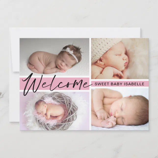 Girly Girl Welcome Sweet Baby Photo Collage Birth Announcement | Zazzle
