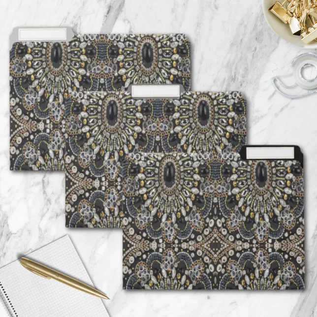 girly glam art deco black gold bohemian file folder | Zazzle