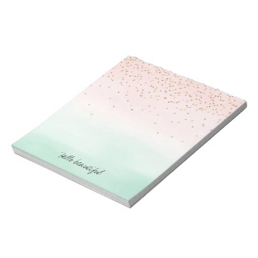 Girly Glam Blush Pink Mint Gold Sparkle Confetti Notepad | Zazzle