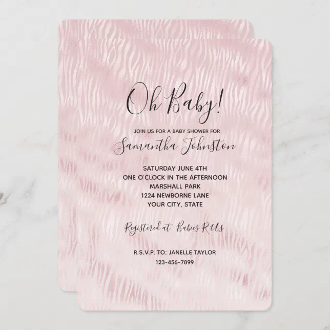 Girly Glam Blush Pink Zebra Print Invitation | Zazzle