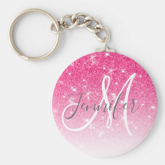 Girly Glam Hot Pink Glitter Sparkles Monogram Name Keychain | Zazzle.com