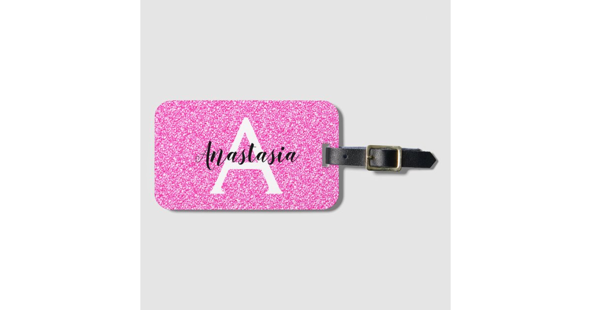 Girly Glam Hot Pink Glitter Sparkles Monogram Name Luggage Tag | Zazzle