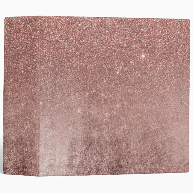 Girly Glam Pink Rose Gold Foil and Glitter Mesh 3 Ring Binder | Zazzle