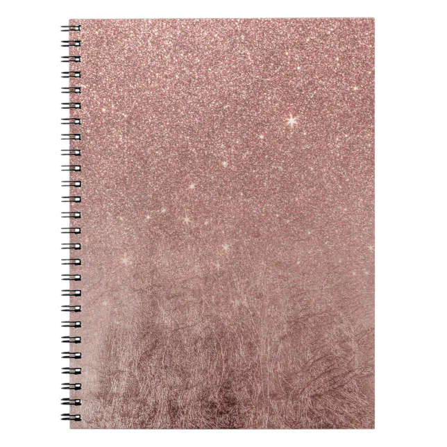 Girly Glam Pink Rose Gold Foil and Glitter Mesh Notebook | Zazzle