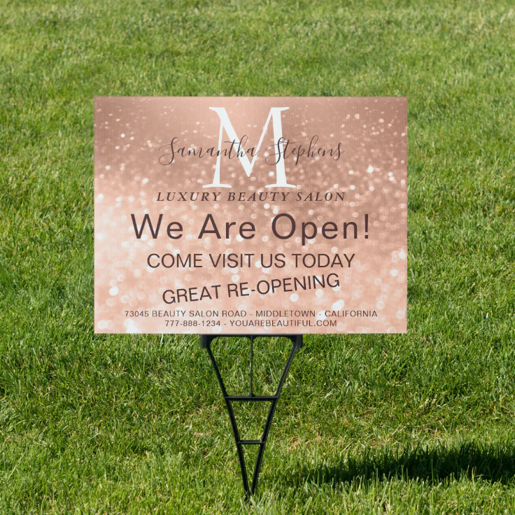 Girly Glam Rose Gold Glitter Hair SPA Salon Yard Sign | Zazzle
