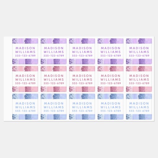 Girly Glitter Chic Modern Personalized Waterproof Labels | Zazzle