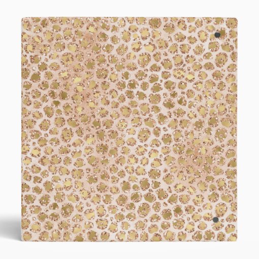 Girly Glitter Gold Peach Leopard Print 3 Ring Binder | Zazzle