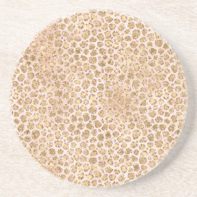 Girly Glitter Gold Peach Leopard Print Coaster | Zazzle
