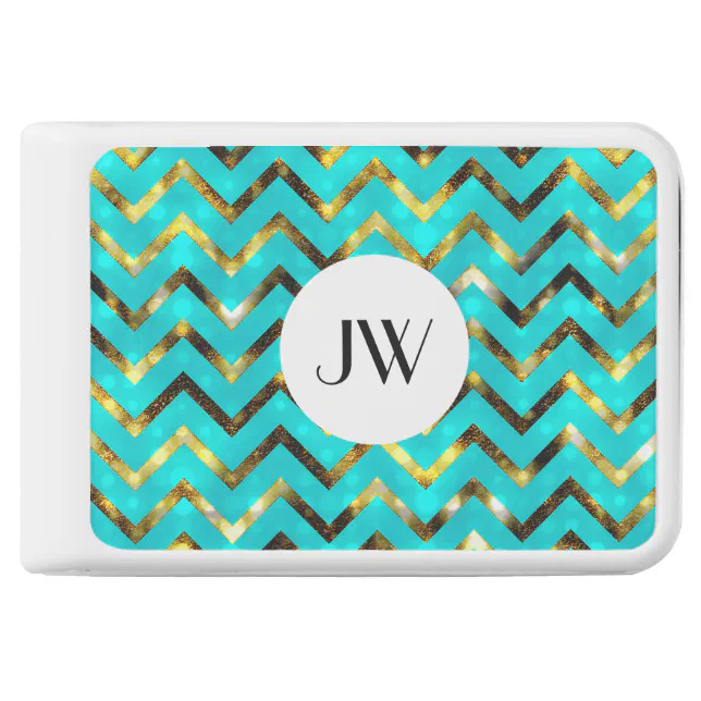 Girly glitter monogram turquoise gold power bank | Zazzle