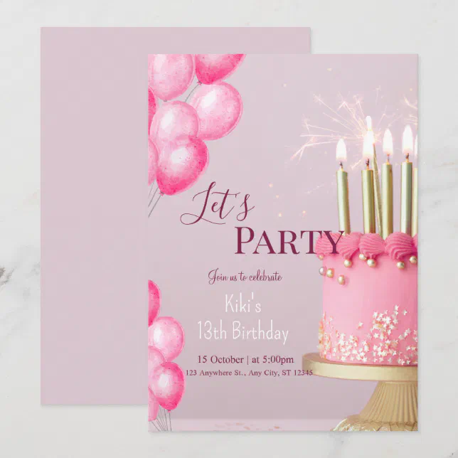 girly glitter pink cute birthday invitation | Zazzle