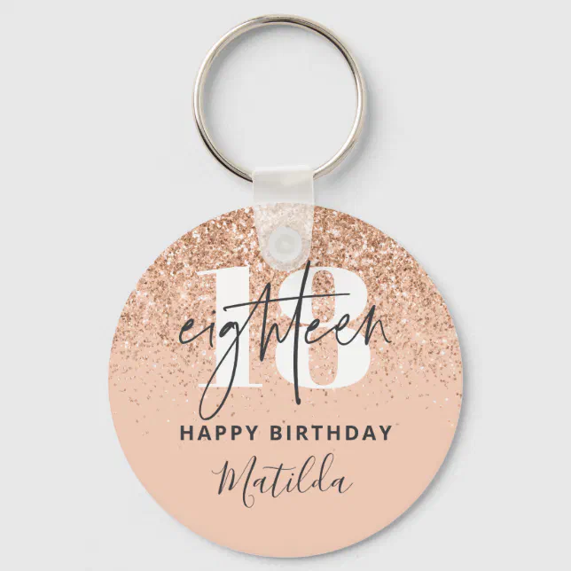Girly glitter sparkle modern 18th birthday party keychain | Zazzle