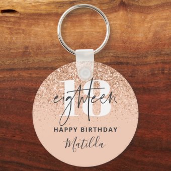 Girly glitter sparkle modern 18th birthday party keychain | Zazzle