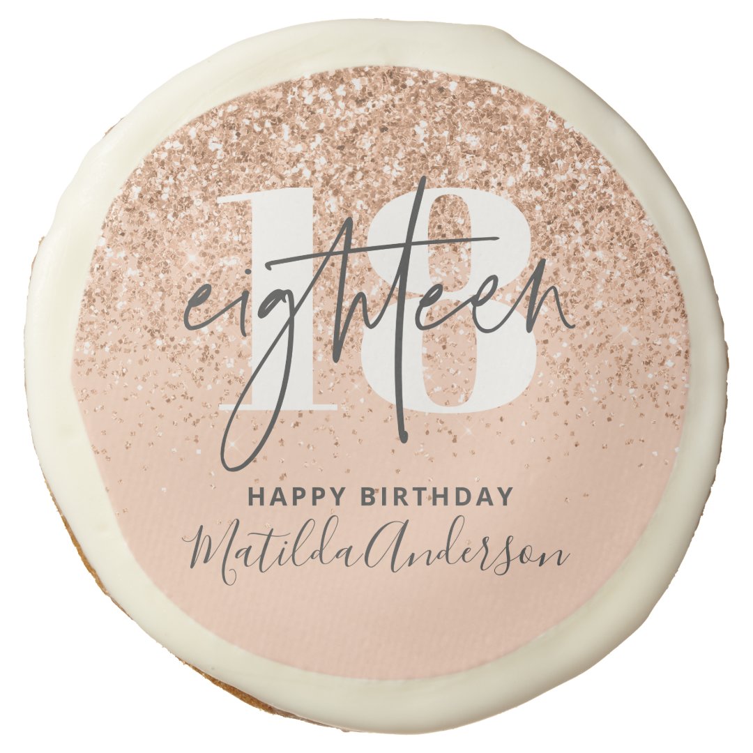 Girly glitter sparkle modern 18th birthday party sugar cookie | Zazzle