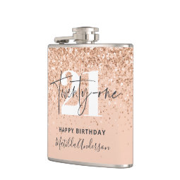 Girly glitter sparkle modern 21st birthday flask | Zazzle